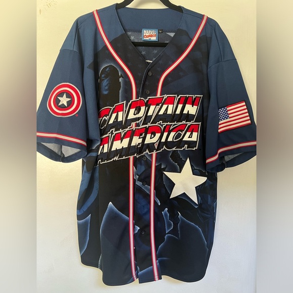 Marvel | Shirts | Rare 202 Captain America Button Up Mesh Baseball ...